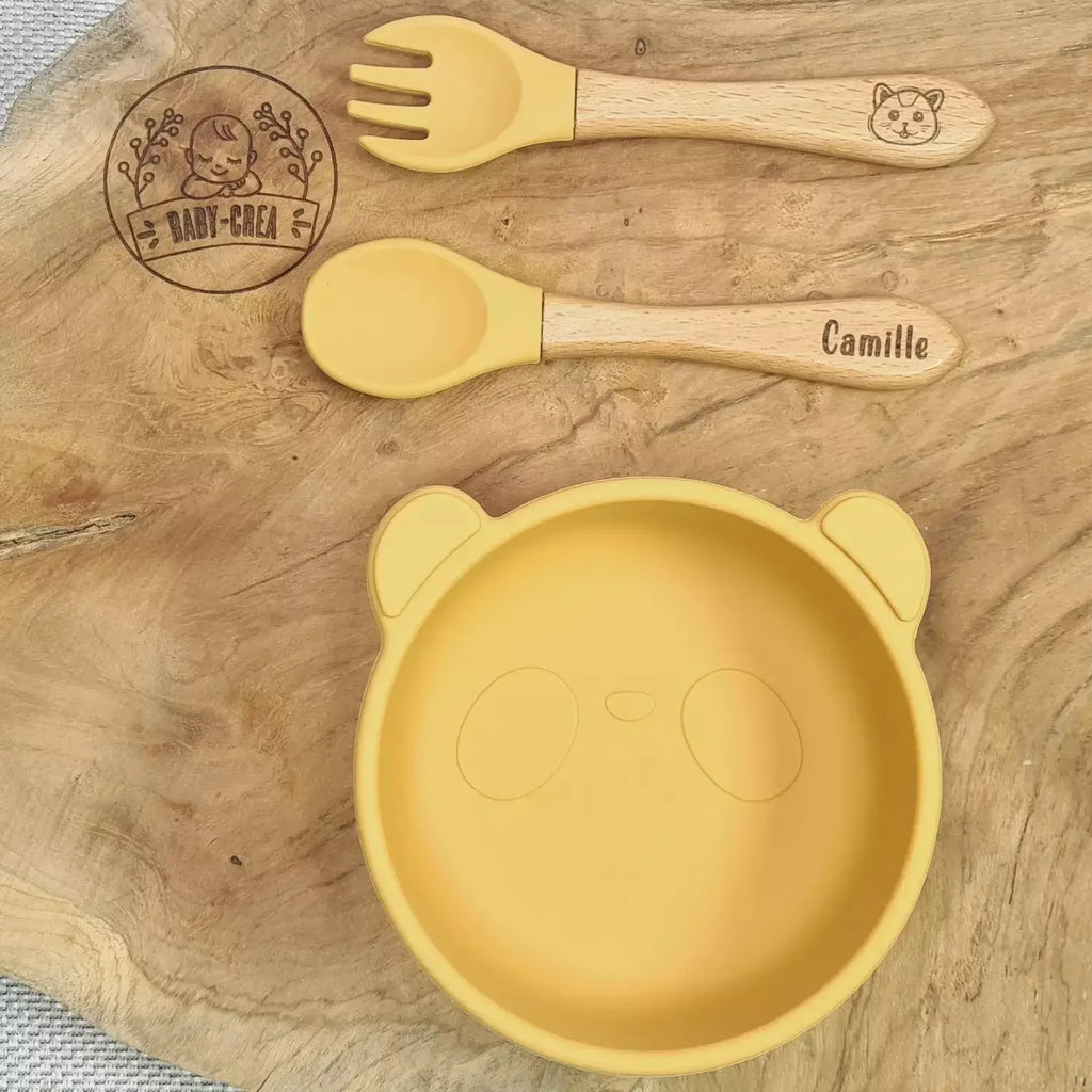 Bol Ventouse Panda + Couverts Bébé Personnalisés – Silicone Sans BPA ...